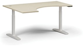 Výškově nastavitelný stůl, elektrický, 675-1325 mm, ergonomický levý, deska 1600x1200 mm, bílá podnož, wenge