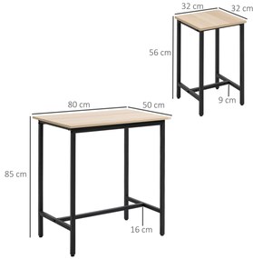 HOMCOM 3dílný jídelní set Jídelní set na balkon a zahradu, ocelový rám a dřevotříska, přírodní vzhled dřeva a černá barva, 80x50x85cm | Aosom.de