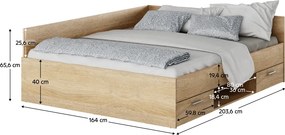 Postel, 160x200, dub sonoma, BOAT