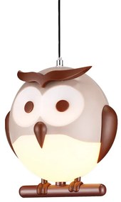 Dětské závěsné svítidlo Owl, 1x hnědé plastové stínítko, br