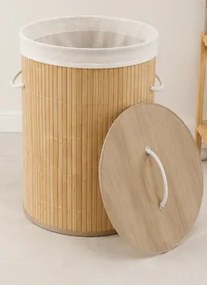 koš na prádlo, objedm 45 l, s víkem, bambus/látka, 50x35x35 cm, přírodní/krémová, Dekorino KP20260032