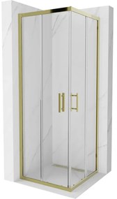 Mexen Rio, čtvercový sprchový kout s posuvnými dveřmi 70 (dveře) x 70 (dveře) x 190 cm, 5mm čiré sklo, zlatý profil, 860-070-070-50-00