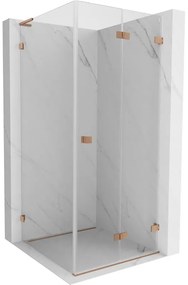 Mexen Lunar-F L, sklápěcí sprchový kout pravý 80 x 80 cm, 8mm čiré sklo, profil měděná matná, 836L-080-080-65-00-P