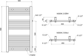 Mexen Mars, topné těleso 900 x 500 mm, 370 W, boční pravé a spodní připojení, bílá, W110-0900-500-00-20-S