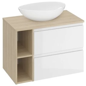 Cersanit Moduo, koupelnová skříňková souprava s umyvadlem na desku 80x45x95 cm, bílá lesklá-dub, S801-444