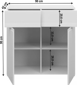Komoda 2D2S, bílá/bílý extra vysoký lesk HG, JOLK