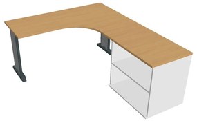 Sestava stolu a skříně levá 160 cm - Hobis Flex FE 60 H L Dekor stolové desky: buk, Barva nohou: černá
