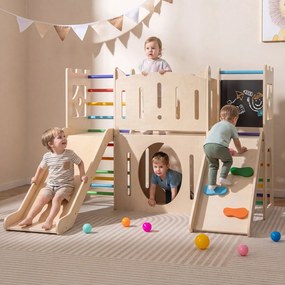 Costway 8-in-1 Vnitřní hřiště Dřevo se skluzavkou Lezecký žebřík Lezecká rampa