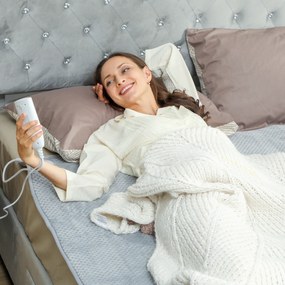 HOMCOM Elektrická deka 160x140 cm s 5 stupni vytápění a 2 dálkovými ovladači, z fleecu a polyesteru, šedá