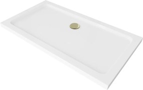 Sprchová vanička MEXEN FLAT se zlatým sifonem 140 x 70 cm bílá