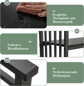 Costway 2 Rovný konzolový stolek s mramorovým vzhledem, úzký s černým kovovým