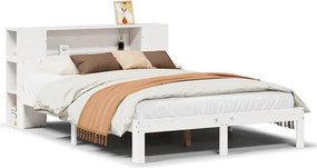 Postel s knihovnou bez matrace bílá 135x190 cm masivní borovice 3322510