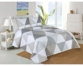 Bílo-šedý prošívaný set přehozu a povlaku na polštář 220x240 cm Terez – My House