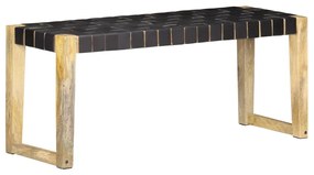 Lavice Allmeria - 110 cm - pravá kůže a masivní mangovníkové dřevo | černá
