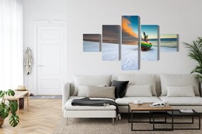 Vícedílný obraz Rybářská Loď Na Zasněžené Pláži V Sopotech Nedostatek Nedostatek Plátno Canvas 250x150