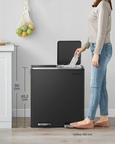 Koš na separování odpadu SORT, 2x30l+pytle na odpadky, černá/stříbrná SongmicsHome