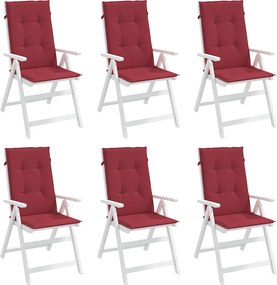 Podušky na židli vysoké opěradlo 6 ks vínové 120x50x3 cm textil 314115