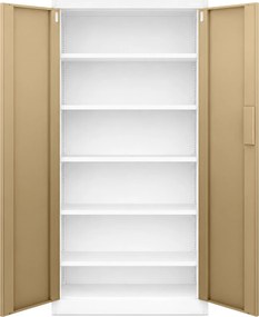 Kovová kancelářská skříň se zámkem na kód bílá, ořech, 900x1850x400 mm: DANIEL Eco Design