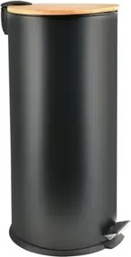 Spirella ADONIS pedálový odpadkový koš 30 L matná černá / ocel / bambu