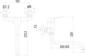 Mereo Mereo, Dřezová nástěnná baterie, Lila, s ramínkem plochým vyhnutým, chrom, CBEE30106