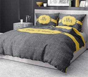 Detexpol Bavlněné povlečení 160x200 Pan&amp;Paní Pan&amp;Paní grafitový med pro pár ozdoby 3210 Holandská valentýnka