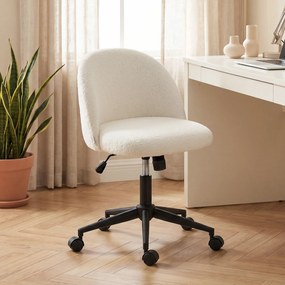 HOMCOM polohovatelné kancelářské křeslo s teddy fleece, otočné kolečka, náklon – nosnost 120 kg, křeslo ke toaletnímu stolku/do ložnice – krémové