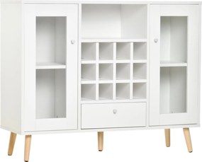 HOMCOM Kuchyňský Sideboard Buffet pro Úložný Prostor v Obývacím Pokoji s Policemi na Víno, Zásuvkou, Otevřenou Policí a 2 Skříňkami se Skleněnými Dveř