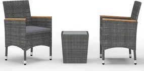 3dílný bistro set polyratan a tvrzené sklo šedý 3058365