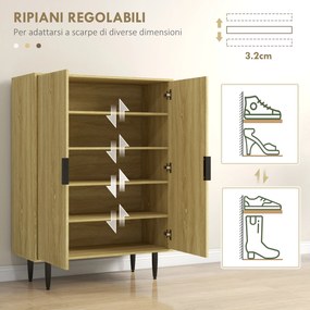 HOMCOM Úložný regál na obuv na 15 párů bot, regál do předsíně s 4 nastavitelnými policemi a kovovými nohami, 80x38x110cm, Dub