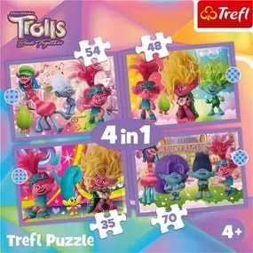 Trefl - Puzzle - Trollové 3: Barevné dobrodružství 4v1 / 35|48|54|70 /