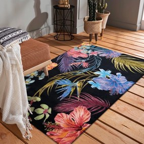 Černý koberec s motivem pestrobarevných květů Šířka: 200 cm | Délka: 290 cm