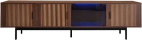 Aosom Nízká TV komoda s LED osvětlením, 3 dveře se vyřezávanou strukturou, hodně úložného prostoru, 200 x 35 x 53 cm, přírodní barva