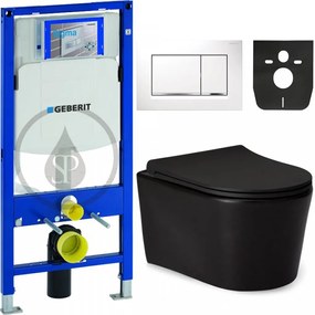 AKCE/SET/LIVERO Geberit - Předstěnová instalace pro závěsné WC + CERANO - WC mísa rimless Puerto - černá + Geberit - Ovládací tlačítko splachování - …