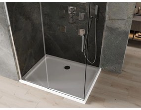 Mexen Omega, sprchový kout s posuvnými dveřmi 100 (dveře) x 80 (stěna) cm, 8mm šedé sklo, chromový profil + slim sprchová vanička bílá + chromový sifon, 825-100-080-01-40-4010
