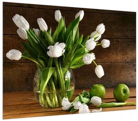 Obraz bílých tulipánů ve váze (70x50 cm)