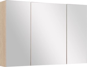 Koupelnová skříňka s zrcadlem kleankin - moderní skříňka se zrcadlem a 3 dveřmi s nastavitelnými policemi pro koupelnu a ložnici, 90x60x13.5 cm, dub |
