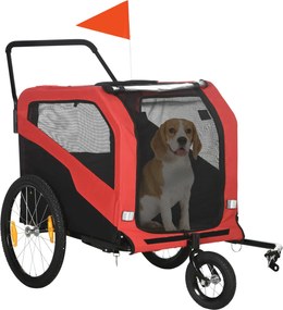 PawHut 2-in-1 vozík pro psy, cyklovozík pro psy, vozík pro psy s reflektory, dětský vozík max. 30 kg, cyklovozík pro velké psy, Oxfordská tkanina, Čer