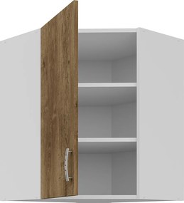 SARA l | horní kuchyňská skříňka 58x58 GN-72 1F rohová s policemi | 58,5x58,5 cm | bílá/dub lefkas