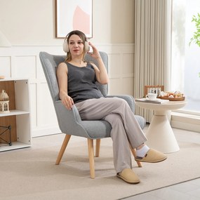 HOMCOM Křeslo s Boucle Potahem, Moderní Čalouněné Křeslo se Dřevěnými Nohy, Ergonomické Opěradlo a Područky, pro Jídelnu, Obývací Pokoj, Ložnici, Kan…
