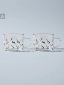 Sinsay - Vánoční skleněné hrnky s potiskem cesmíny a větviček 2 pack - clear