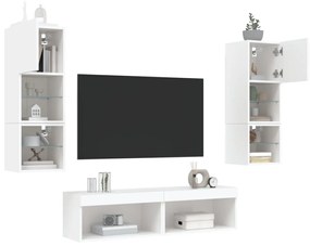 6dílná obývací stěna s LED osvětlením bílá kompozitní dřevo - Default Title