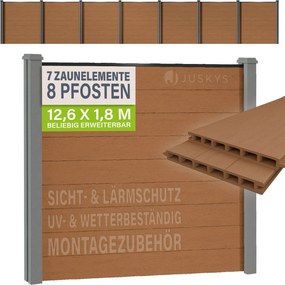 Juskys WPC plotová sestava s panely a sloupky, teakový dekor Velikost sady: 7 ks