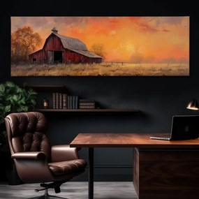 Obraz na plátně - Stará stodola a jemný západ slunce FeelHappy.cz Velikost obrazu: 90 x 30 cm