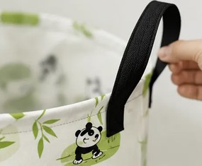 koš na prádlo, objem 75 l, přenosný, skládací, látkový, 45x35x35 cm, vzor panda, Dekorino KP20260012