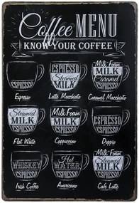Plechová cedule Coffee Menu Velikost: A4 (30 x 20 cm)
