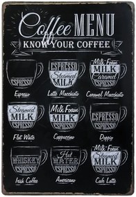 Plechová cedule Coffee Menu Velikost: A5 (20 x 15 cm)