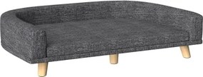 PawHut pohovka pro velké psy, zvýšená psí postel s pratelným polštářem a dřevěnými nohami, nosnost 30 kg, 98x67x25 cm, tmavě šedá