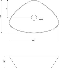 Sapho Sapho, TERUEL keramické umyvadlo, 58,5x14x39 cm, na desku, BH7007
