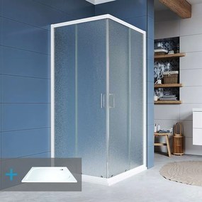 Mereo, Kora sprchový set: obdélníkový kout 90x80 cm, bílý ALU, sklo Grape, vanička, sifon CK34121ZM