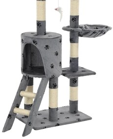 Škrabadlo pro kočky - sisalové sloupky - šedé s tlapkami | 138 cm